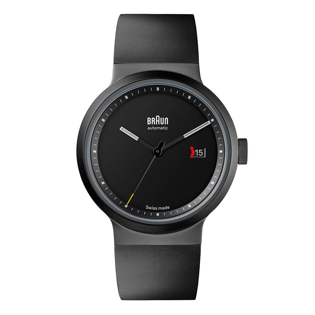 BN0279 Braun Swiss made automatic watch black dial and black rubber st ...