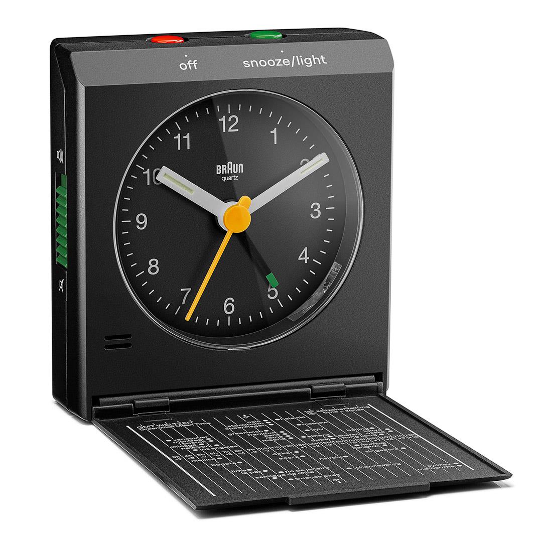 BC05 Braun travel analogue alarm clock - black – Braun Clocks & Watches