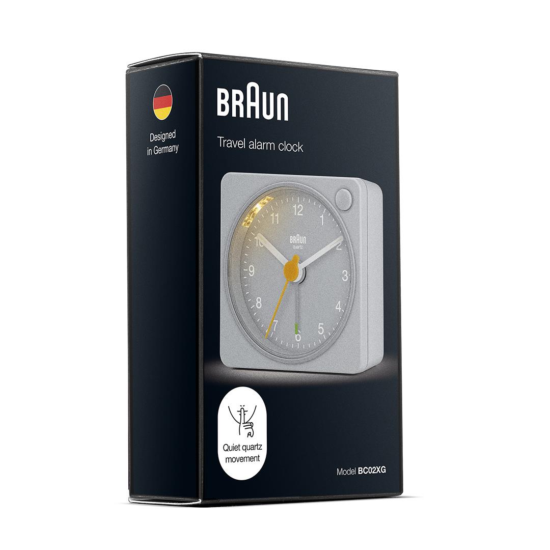BC02X Braun classic analogue travel alarm clock - grey – Braun Clocks