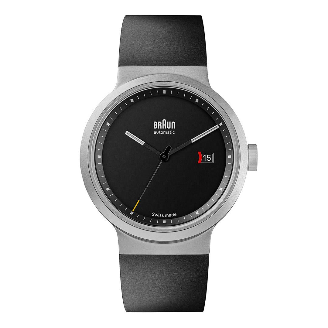 BN0279 Braun Swiss made automatic watch black dial and black rubber st ...