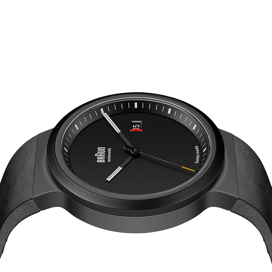 BN0279 Braun Swiss made automatic watch black dial and black rubber st ...