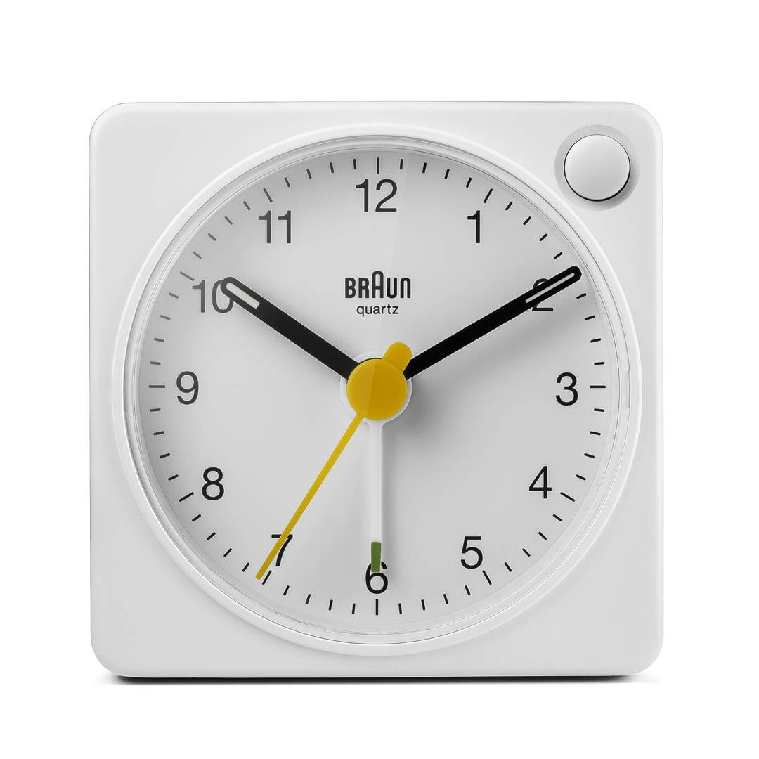 BC02X Braun classic analogue travel alarm clock - white – Braun Clocks
