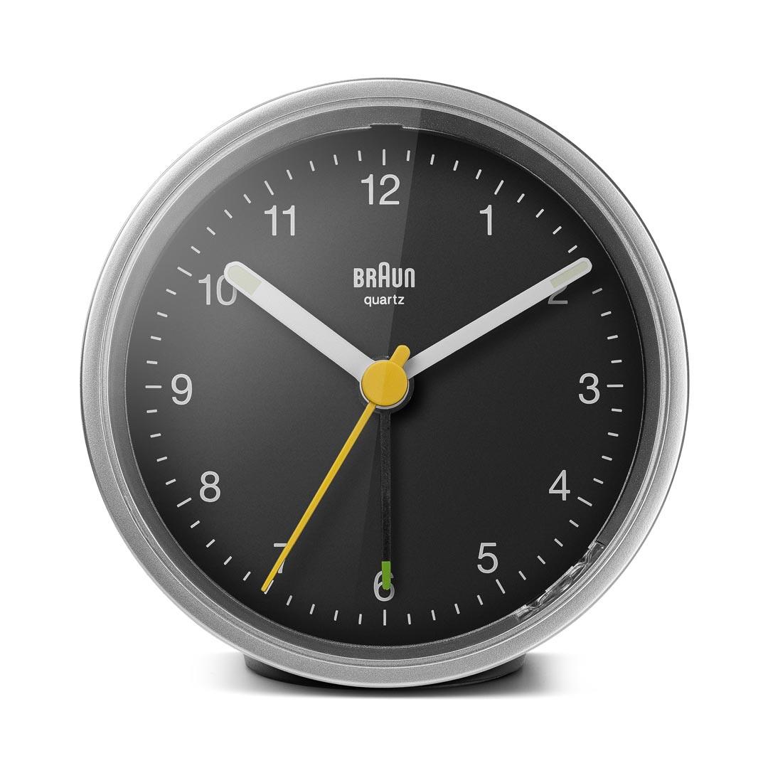 BC12 Braun classic analogue alarm clock - silver & black – Braun Clocks ...
