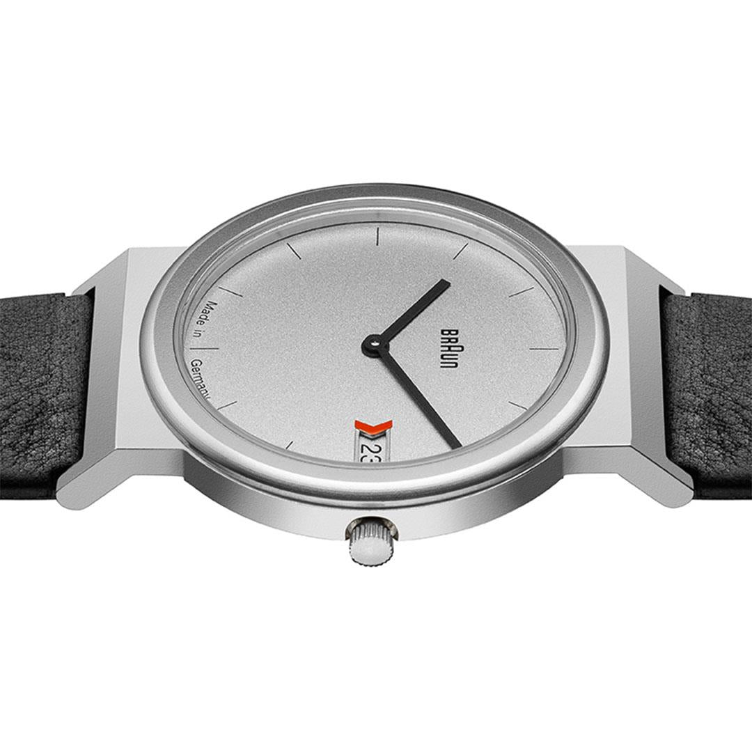 AW50 Braun classic watch -grey dial and black leather strap – Braun Clocks
