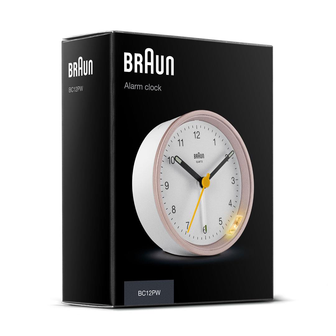 BC12 Braun classic analogue alarm clock - rose & white – Braun Clocks