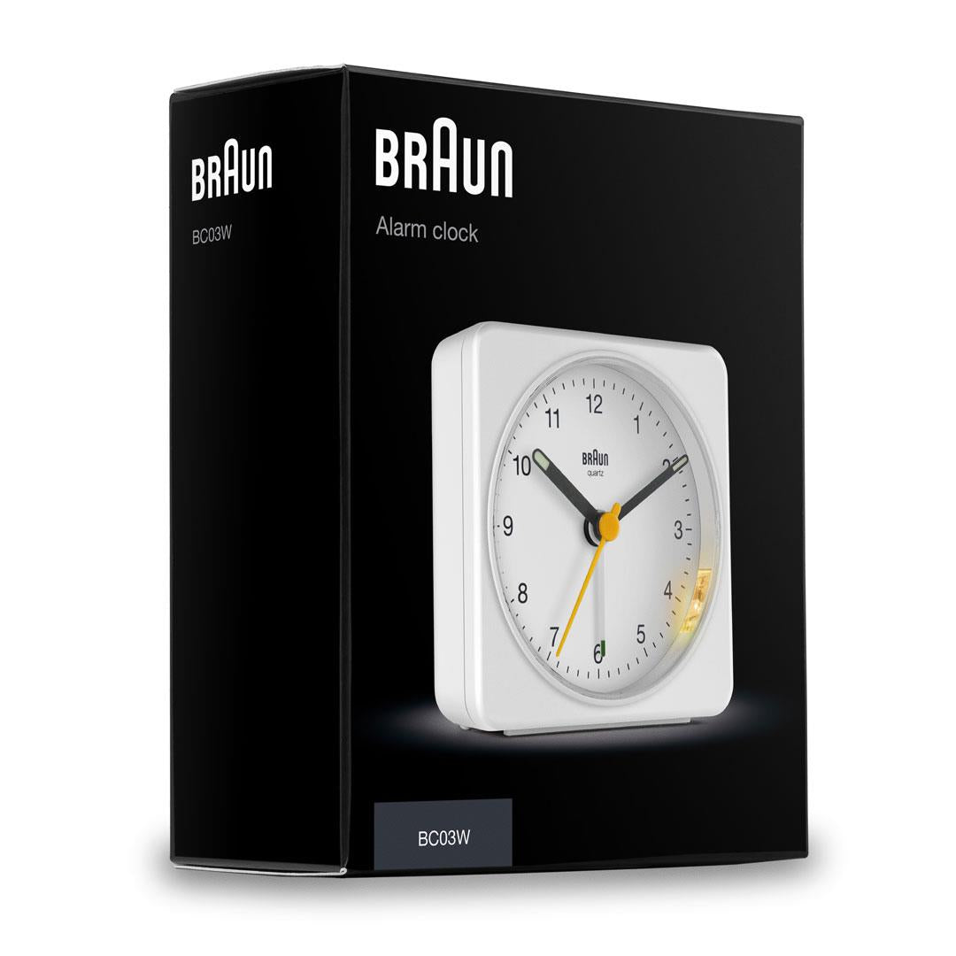 BC03 Braun classic analogue alarm clock - white – Braun Clocks